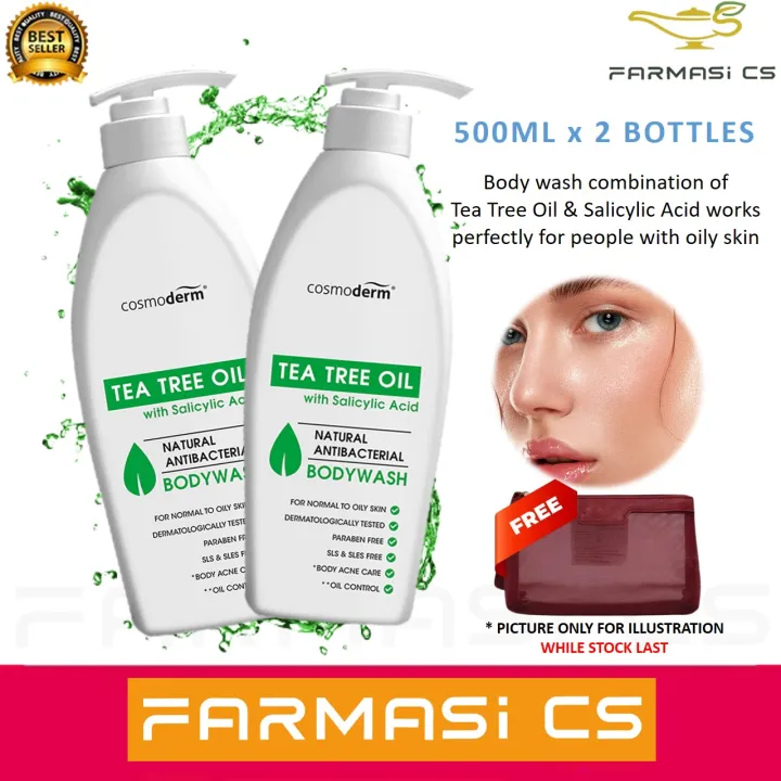 Cosmoderm Tea Tree Oil with Salicylic Acid Body Wash 500ml x 2 bottles ...