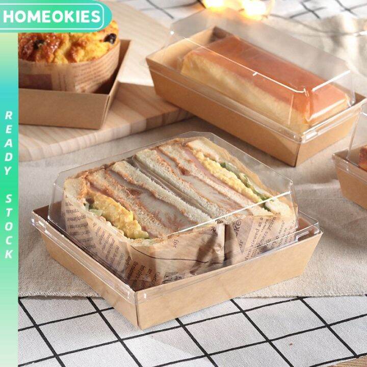 Kraft Sushi Tray Rectangular Square Clear Lid Plastic Container Kraft ...