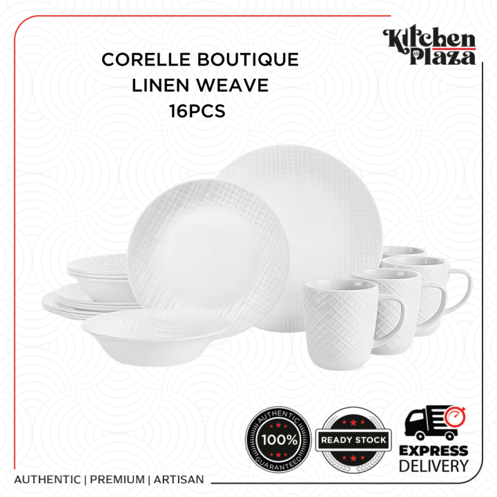 Corelle Embossed 16 Piece Dinnerware Set - Linen Weave | Lazada