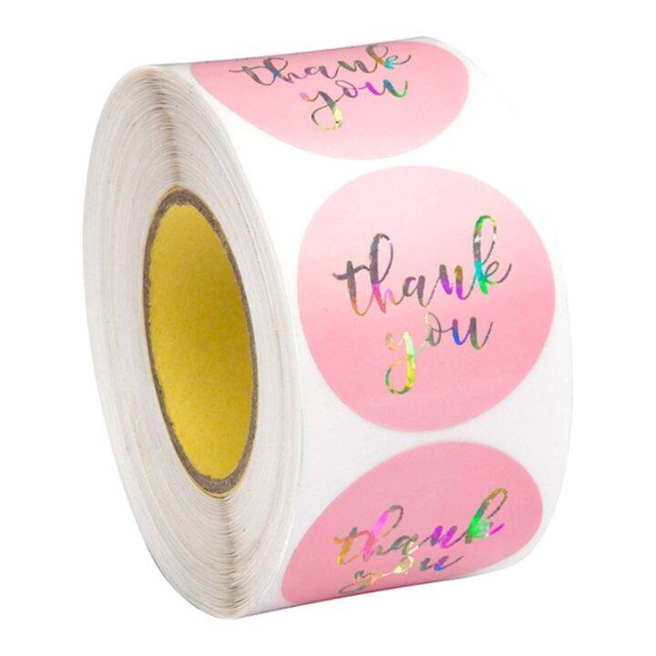 500Pcs 1 Inch Holographic Rainbow Thank You Letters Stickers Roll Round ...