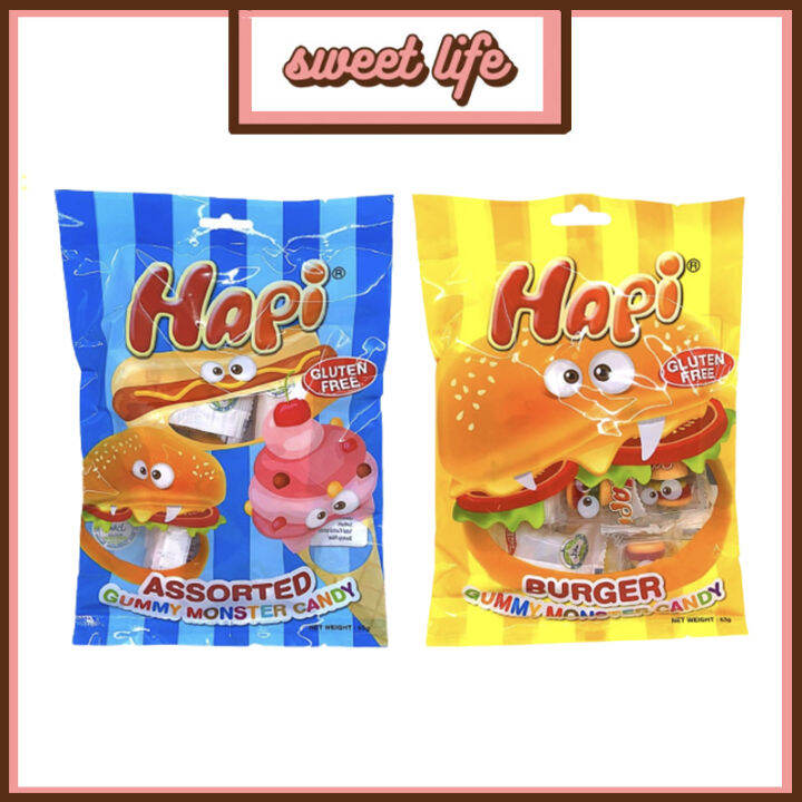 63G HAPI BURGER / ASSROTED GUMMY MONSTER CANDY GLUTEN GULA KANAK KANAK ...