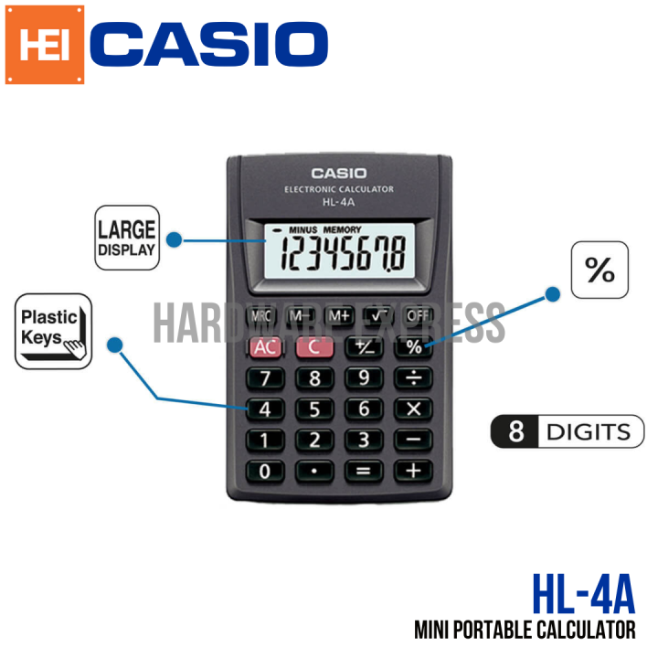 Casio HL-4A Mini Portable Type Calculator Extra Small Size (8 Digits ...