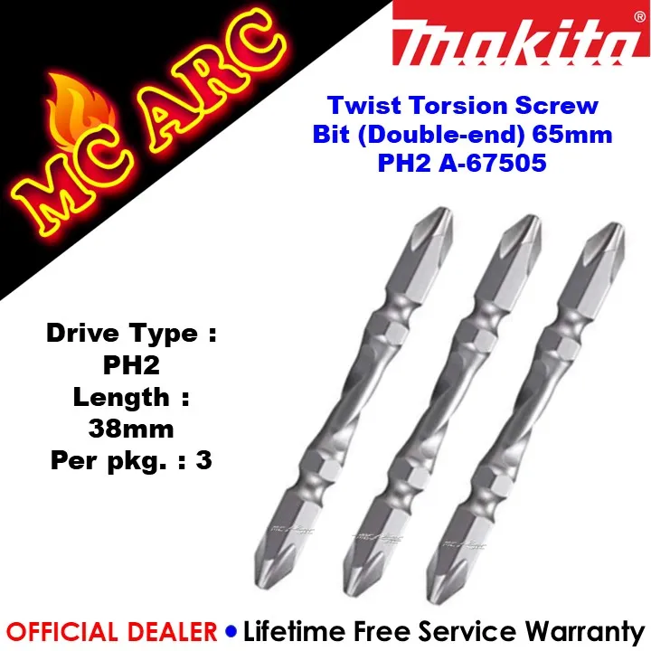 Makita Twist Torsion Screw Bit (Double-end) 65mm PH2 A-67505 Original ...