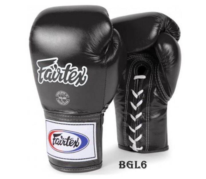 Fairtex Lace up Gloves BGL6 Black Competition Gloves (8,10,12,14,16 oz ...