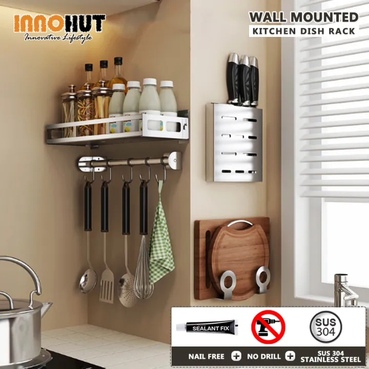Innohut SUS 304 Stainless Steel Wall-Mounted Kitchen Rack Utensils Rack ...