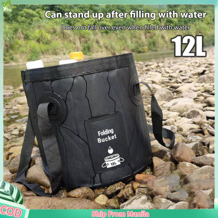 【Ready Stock】Outdoor Folding Bucket 12L Waterproof PVC Foldable Water Sink Round Bucket Portable ...