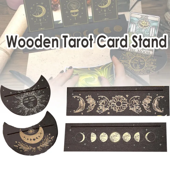 2Pcs/set Wooden Tarot Card Display Stand Black Sun Moon Shape Tarot ...