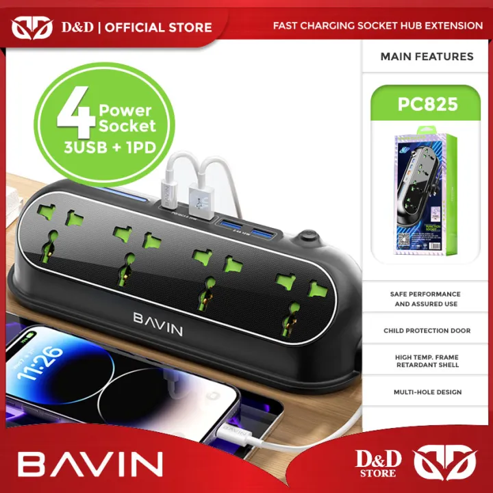 D&D | Bavin PC825 4 Power Socket Fast Charging Hub Extension 32W ...