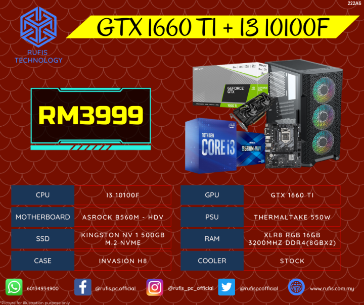 RUFIS Custom Gaming PC Package (INTEL i3 10100F / GTX 1660 Ti / 16GB RAM / 500GB NVME SSD) | Lazada