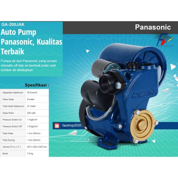 Pompa Air PANASONIC GA 200 JAK Otomatis sumur dangkal | Lazada Indonesia