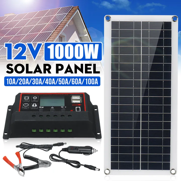 1000W Solar Panel Kit Complete 12V 10A-100A Lithium Solar Charge ...