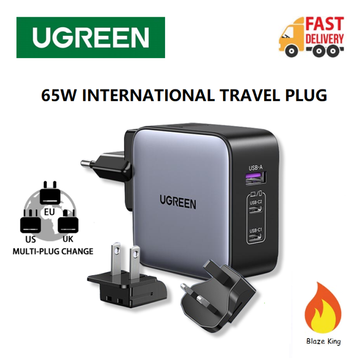 UGREEN 65W GaN PD Fast Charging Travel Charger International Plug Quick ...