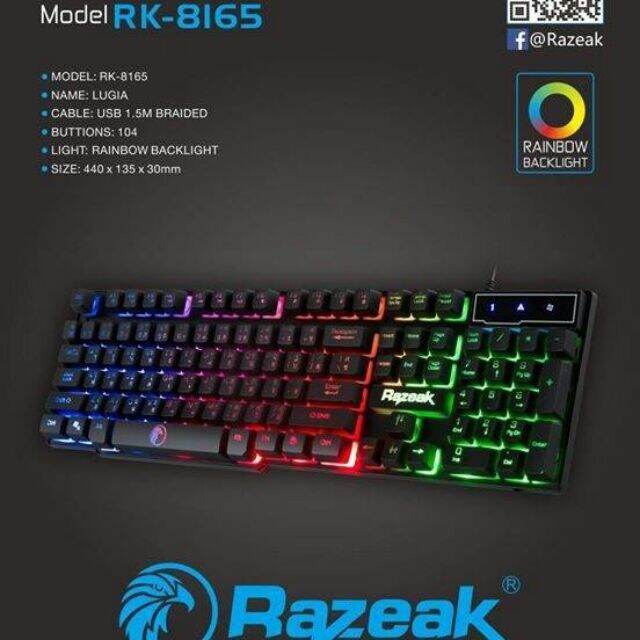 คีบอร์ด Razeak Backlighted Gaming keyboard รุ่น RK-8165 ไฟ LED บริการ ...