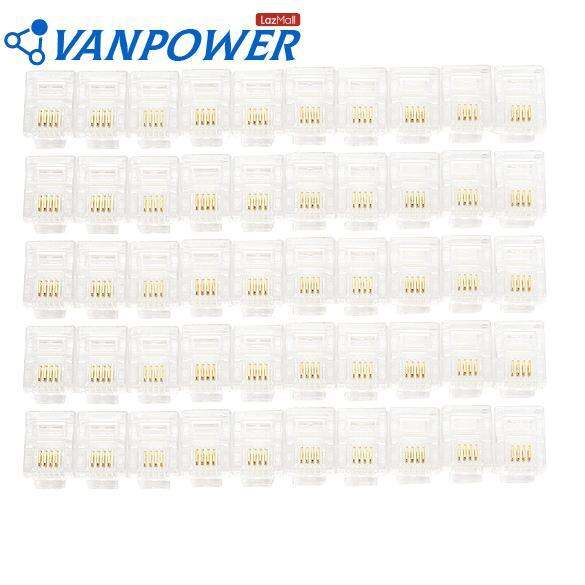 (Ready) 100X 4 Pin RJ11 RJ-11 6P4C Modular Telephone Phone Crystal Plug ...