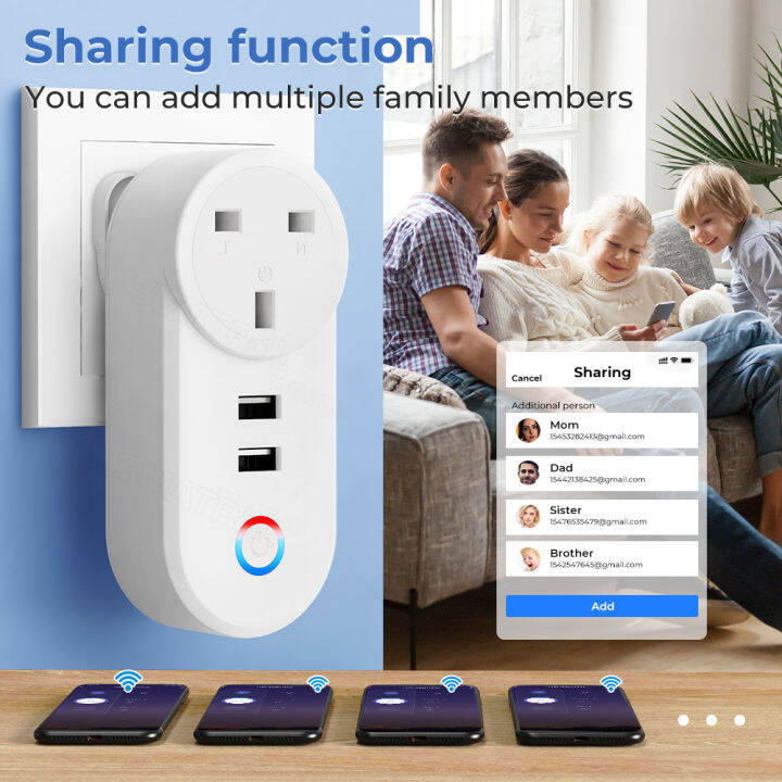 SMATRUL UK Plug Tuya Wifi Smart USB Socket 16A Outlet Adapter Charging ...