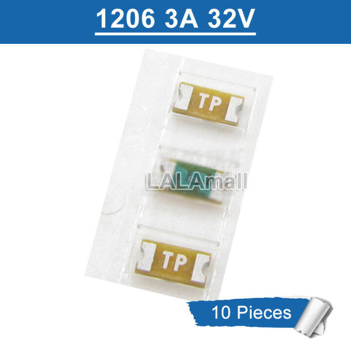 10pcs 1206 SMD Slow Blow Fuse 32V 3A Slow Break Film Fuses Marking TP ...