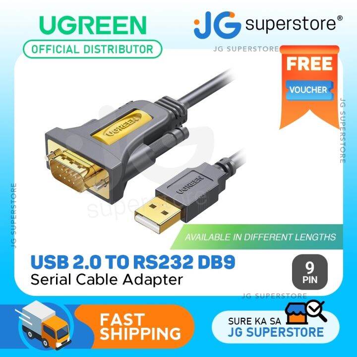 UGREEN USB 2.0 Male to RS232 DB9 60Mbps Serial Cable Adapter with Gold Plated 9-Pin Connector ...