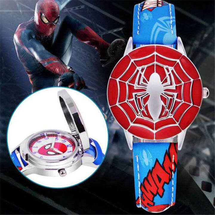 【KOO】Anime Cartoon Boy Watch Marvel Kids Student Spiderman Flip Quartz ...