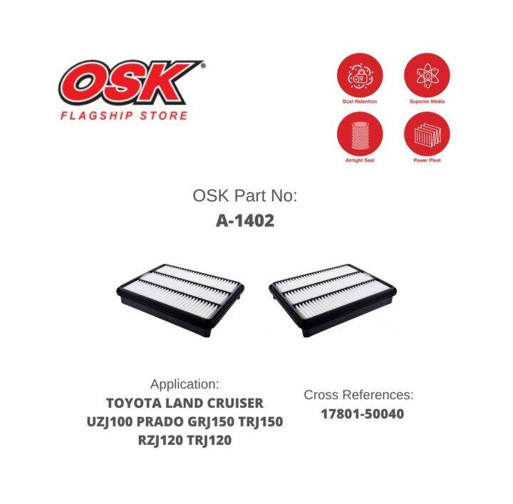 OSK AIR FILTER for TOYOTA LAND CRUISER UZJ100 17801-50040 | Lazada