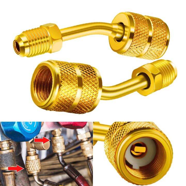 2 PCS R410a Charging Port Adapter 5/16 quot; SAE Female to 1/4 quot; Male for A/C Mini Split ...
