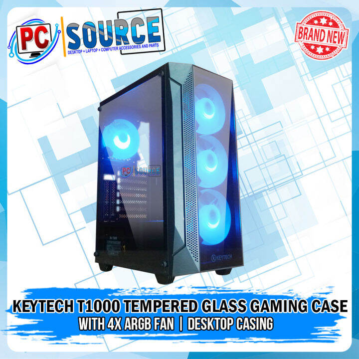 Gaming Case Tempered Glass Keytech T1000 w 4x ARGB Fans Fits ATX, Micro ...