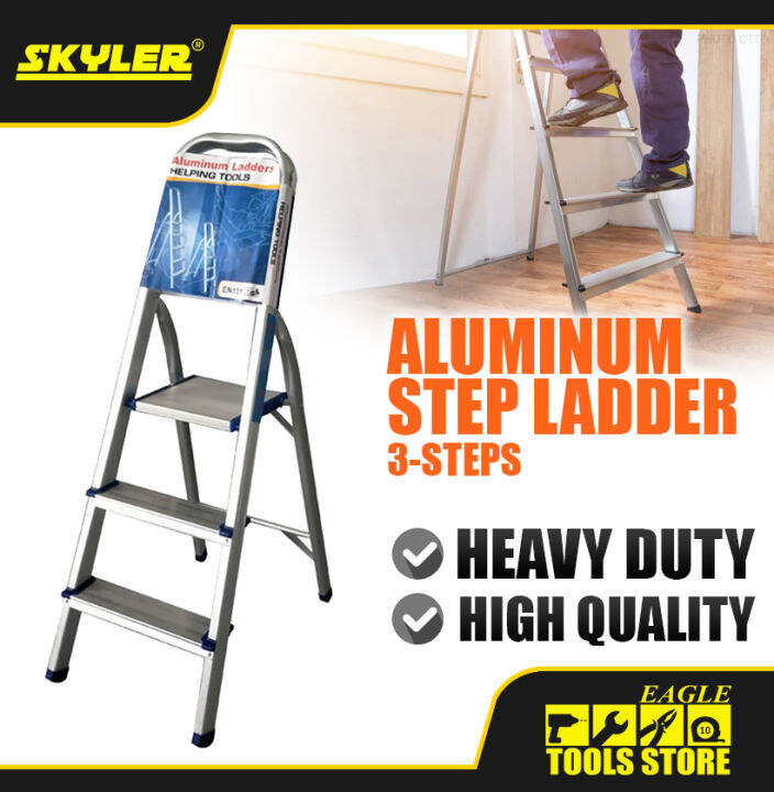 Heavy Duty Aluminum Step Ladder with Handrail 3 Steps SKYLER LADDER ...
