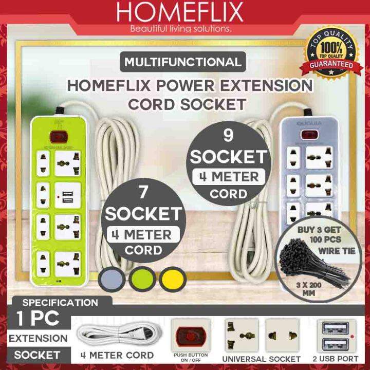 Power Extension Cord, Saksakan, Wire Socket, 2 USB Charger Port ...