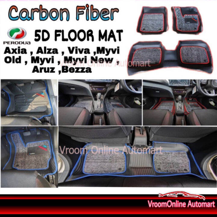(NEW) 5D Carbon Carpet Karpet Car Mats Perodua Myvi Alza Axia Bezza ...