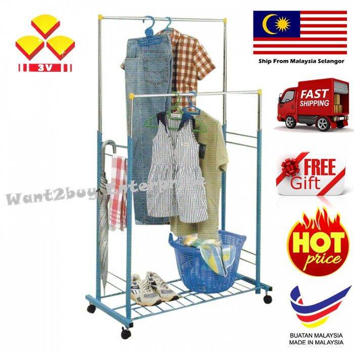 🇲🇾 3V TW610 Double Clothes Drying Towel Hanger Rack Indoor Sidai ...