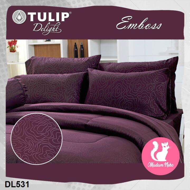 TULIP DELIGHT ครบเซ็ต 3.5 ฟุต | ผ้าปูที่นอน+ผ้านวม อัดลาย สีม่วงเข้ม ...