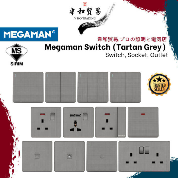 [VHO] (SIRIM) Megaman Z8 (Tartan Grey )Switch Switches Socket Outlet Frameless Design Modern ...