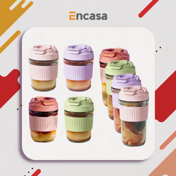 MACARON Glass Mug Drink Bottle Double Drink Way With Lid and Straw ...