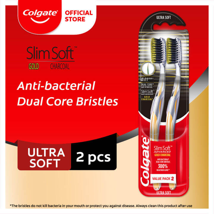 Colgate Slim Soft Advanced Gold Charcoal Ultra Soft Toothbrush Twin ...