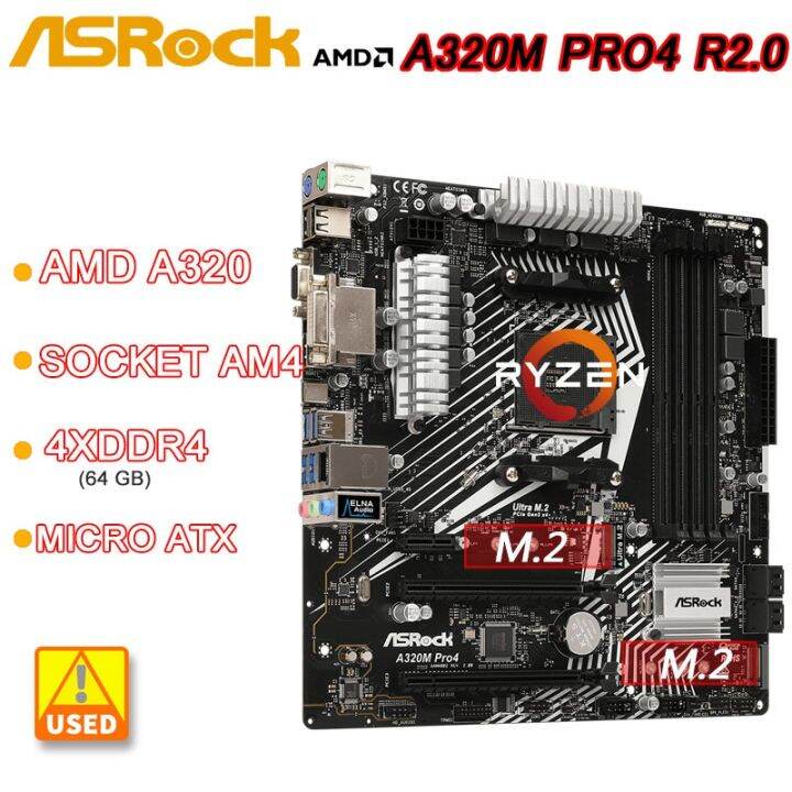 A320 ASROCK A320M Pro4 R2.0 Motherboard AMD A320M Socket AM4 DDR4 64GB ...