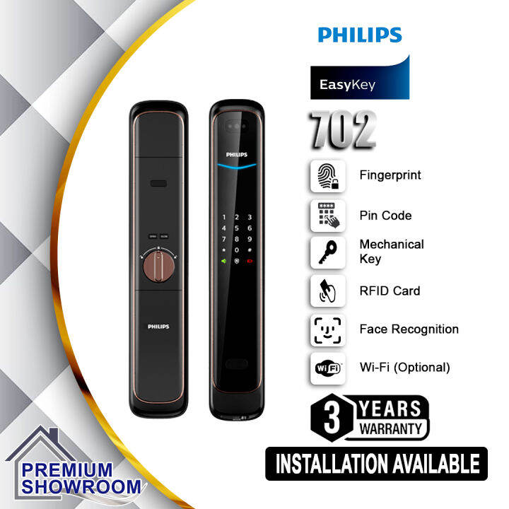 PHILIPS Digital Lock EasyKey DDL702-8HWS with 3D Face Recognition & WiFi / 702 series | Lazada