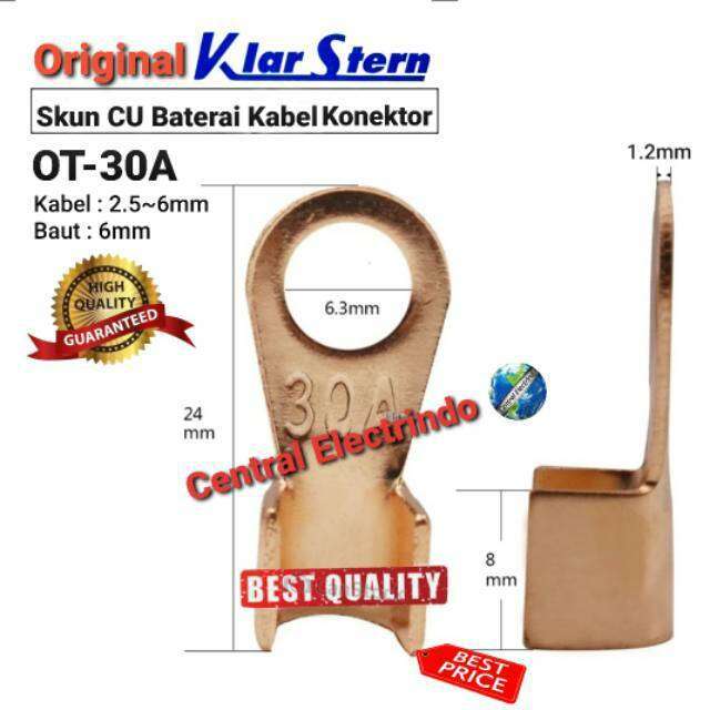 Skun Kabel CU KlarStern OT-30A Kabel 2.5~6mm Baut 6mm Baterai Kabel ...