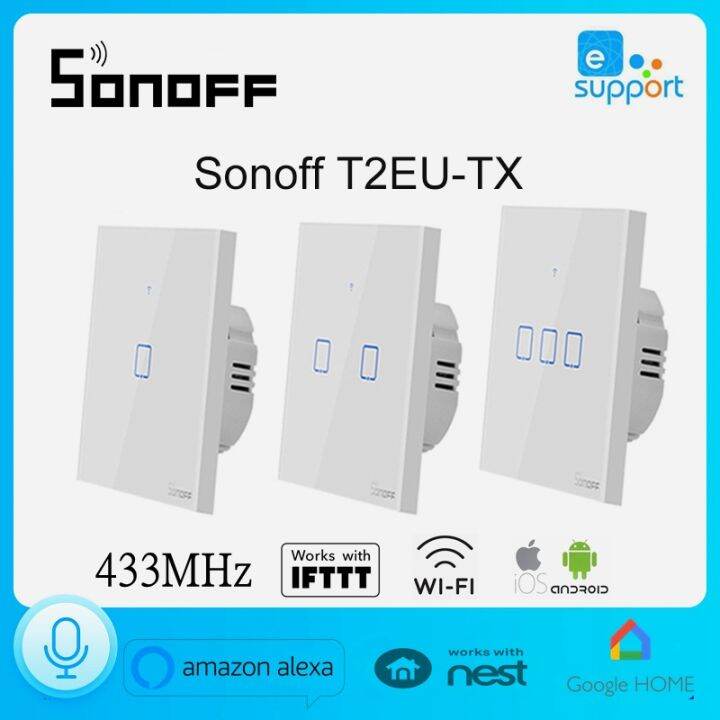 Sonoff T2 Eu 1 2 3 Gang Smart Wifi Wall Light Switch Panel Timer Rf App Touch Remote Control
