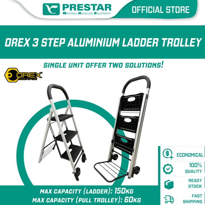 PRESTAR MHE Orex Step Ladder Aluminium 2 in 1 Chair Ladder 3 Step Ladder Foldable Ladder Trolley ...