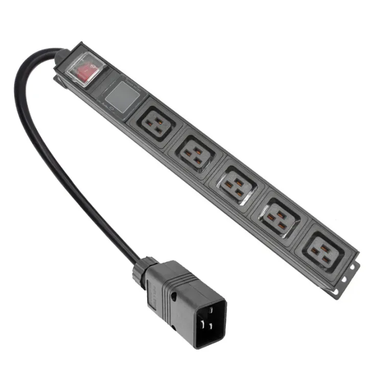 Pdu Power Strip C19 Output 5ac Socket Double Break Switch 16a 3500w With Current Display Meter