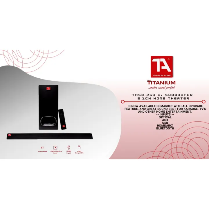 Soundbar with Subwoofer TASB-250 2.1CH Titanium Audio Home Theater ...