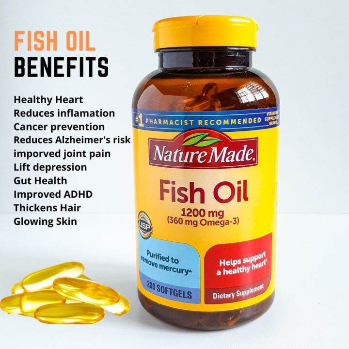 Nature Made / Fish Oil 1200 mg (360 mg Omega-3) / 200 Softgels per bottle/ Authentic from USA ...