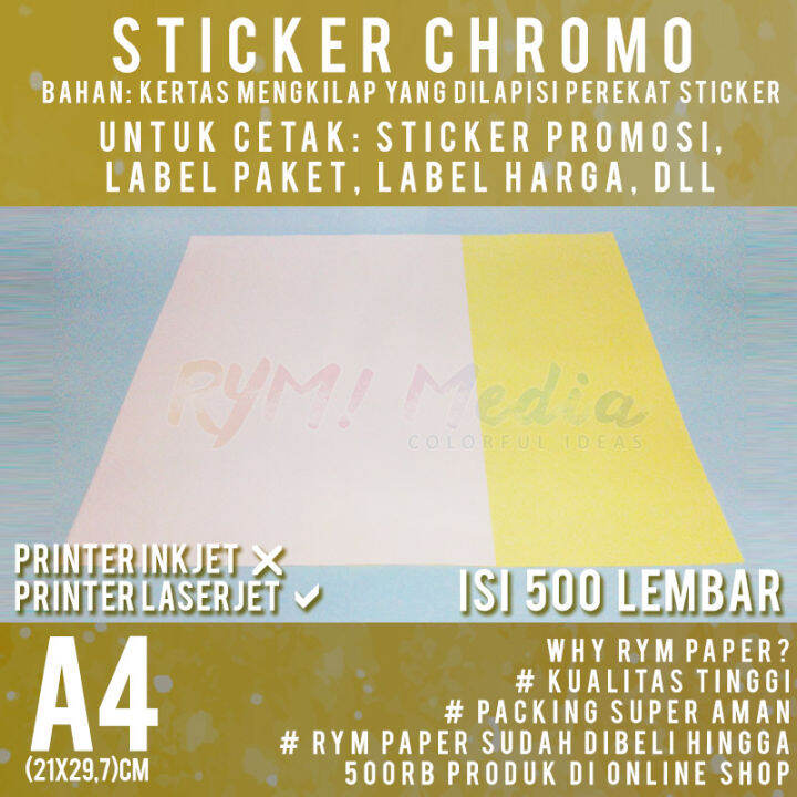 1 RIM Sticker Chromo A4 / Kertas Stiker Bontax Glossy Mengkilap Tahan ...