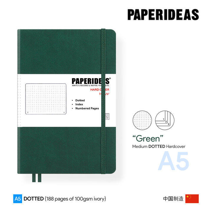 Paperideas Medium (A5) "Green" Dotted Hardcover Notebook - สมุดโน๊ตเป ...