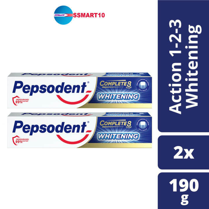 PAKET ISI 2 - PEPSODENT Pasta Gigi Complete 8 Plus Whitening 190G | Lazada Indonesia