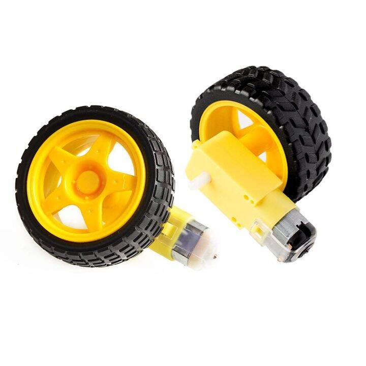 Dc Electric Motor With Plastic Toy Car Tire Wheel 3-6v Dual Shaft ...