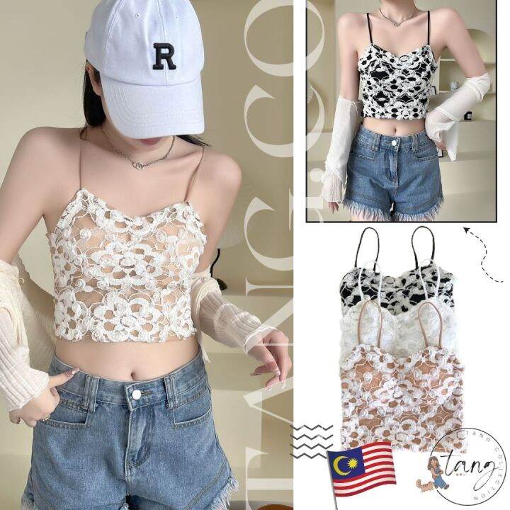MY stock-High quality Padded Crop Lace Singlet Top Ladies Tanks Top ...