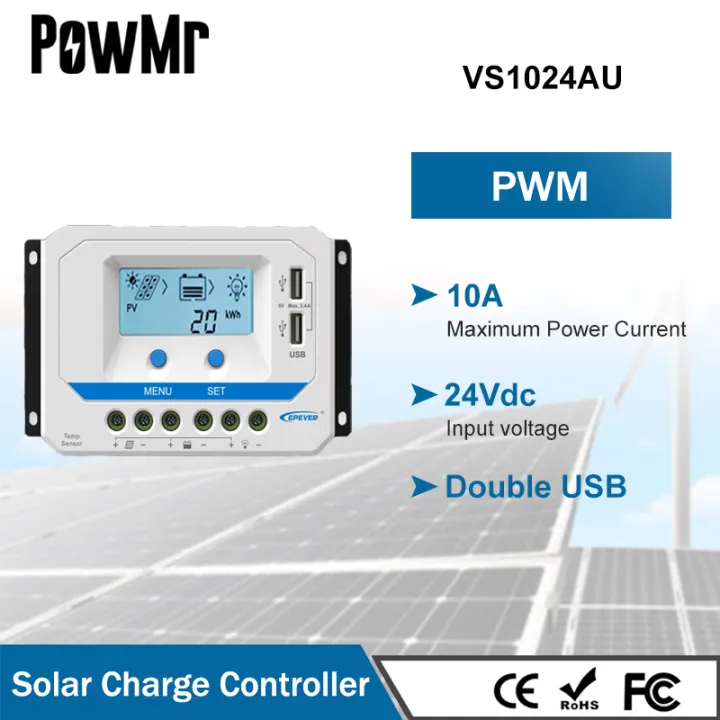 EPever 10A PWM Solar Charger Controller 12V 24V Auto Backlight LCD Solar Panel Regulator Dual ...