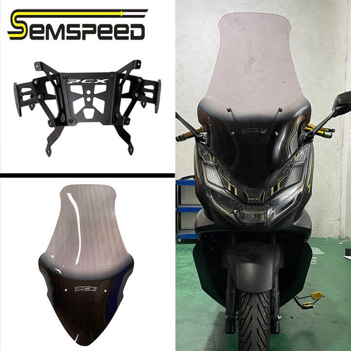 SEMSPEED Motorcycle Front Windshield Airflow Windscreen + Rearview ...