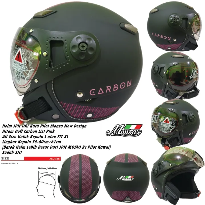 Skuterhelm91 Helm Bogo Dewasa Retro Kaca Pilot Riben JPN Monsa Carbon ...