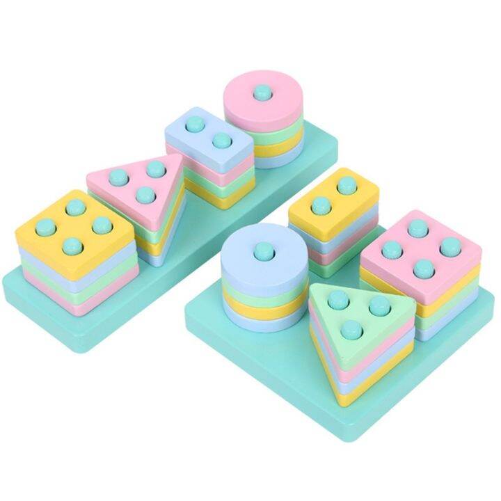 Wooden Puzzle Baby Stacking Blocks Shape Sorting Developmental Tumble ...